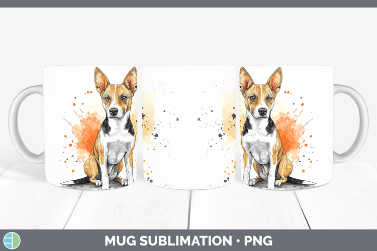 Watercolor Splash Dogs 03 Basenji Mug Wrap Sublimation Coffe