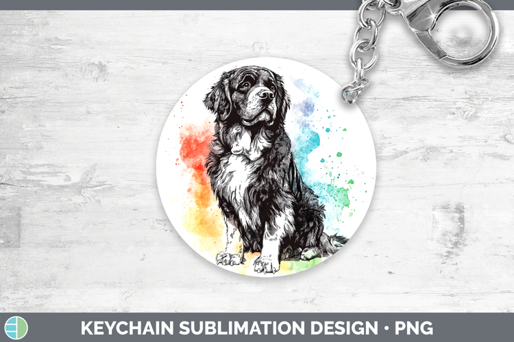 Watercolor Splash Dogs 03 Newfoundland Keychain Sublimation