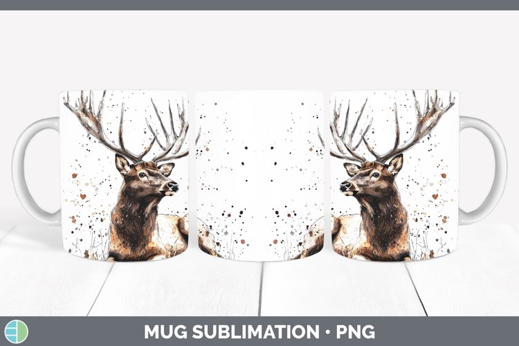 Watercolor Splash Elk Mug Wrap Sublimation Coffee Cup Design