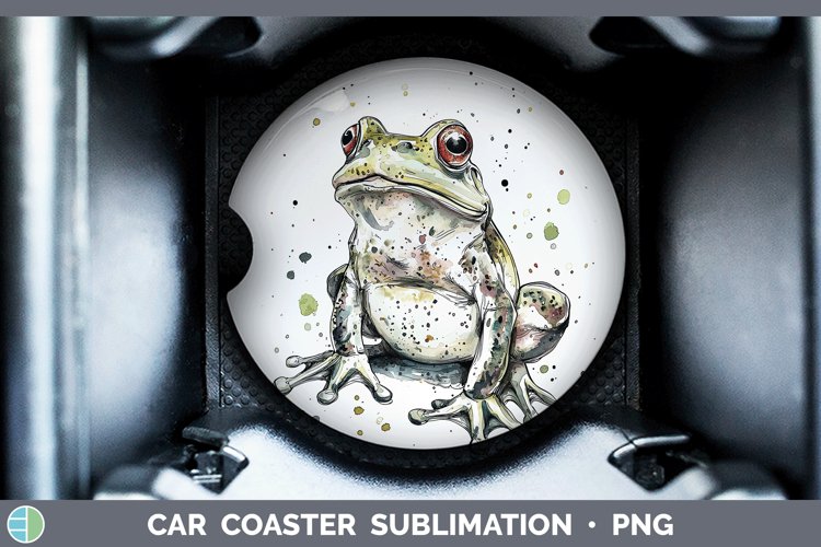 Watercolor Splash Farm Bullfrog Car Coaster Sublimation Des