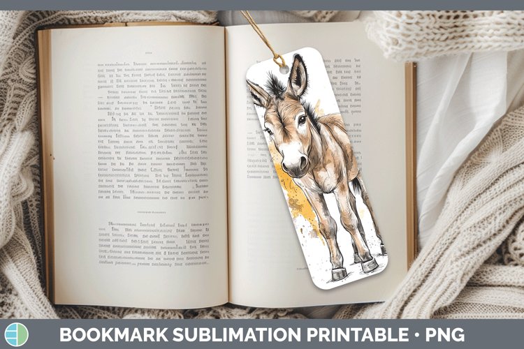 Watercolor Splash Farm Donkey Bookmark Sublimation Printable