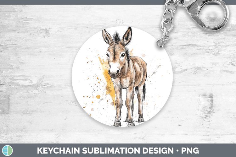 Watercolor Splash Farm Donkey Keychain Sublimation Keyring D