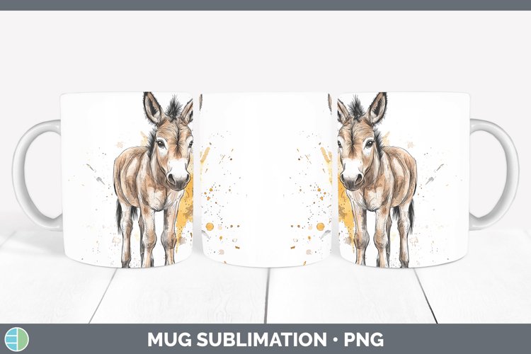Watercolor Splash Farm Donkey Mug Wrap Sublimation Coffee Cu