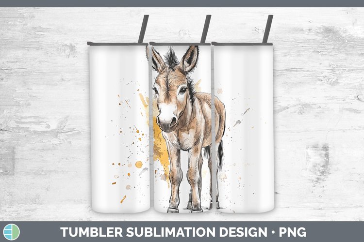 Watercolor Splash Farm Donkey Tumbler Sublimation 20 oz Skin