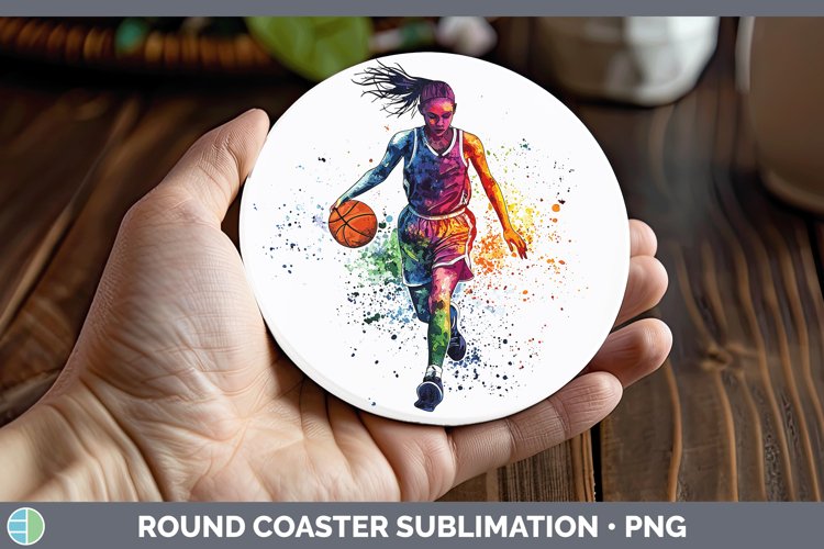 Watercolor Splash Female Basketball Round Coaster Sublimatio