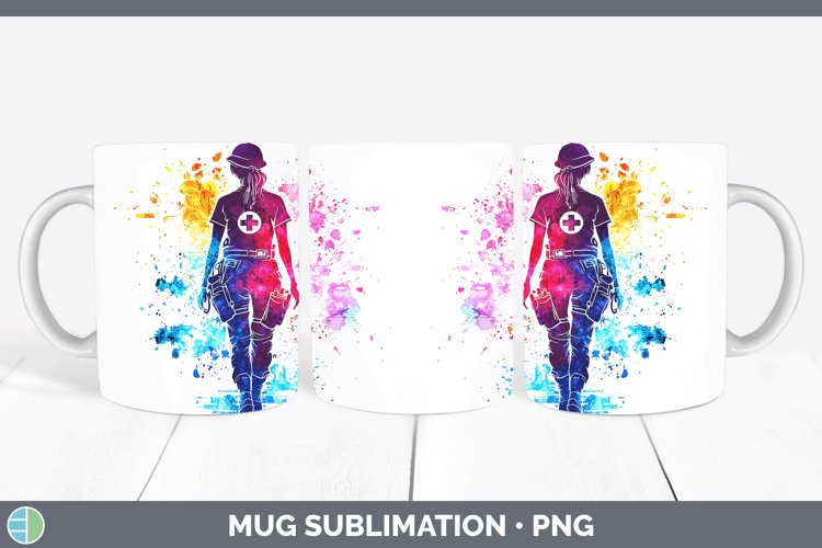 Watercolor Splash Female EMT Mug Wrap Sublimation Coffee Cup