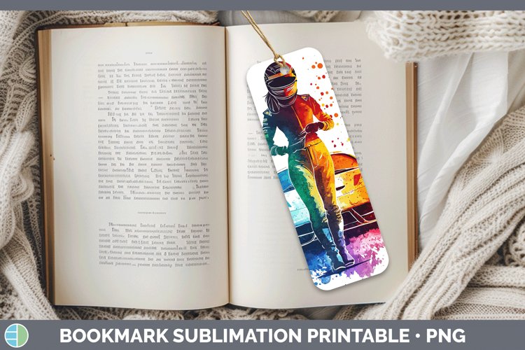 Watercolor Splash Female Race Car Driver Bookmark Sublimatio