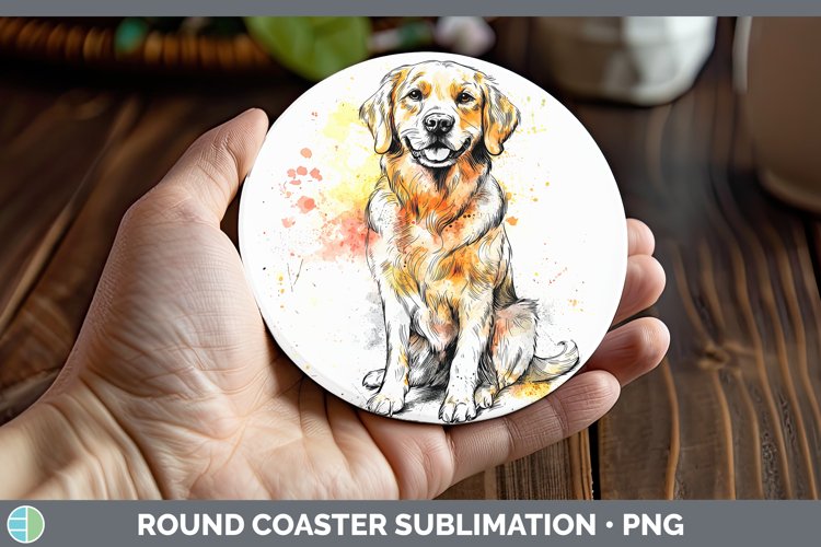 Watercolor Splash Golden Retriever Round Coaster Sublimation