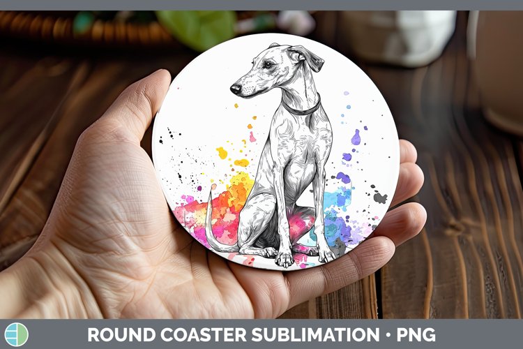 Watercolor Splash Greyhound Round Coaster Sublimation Coaste
