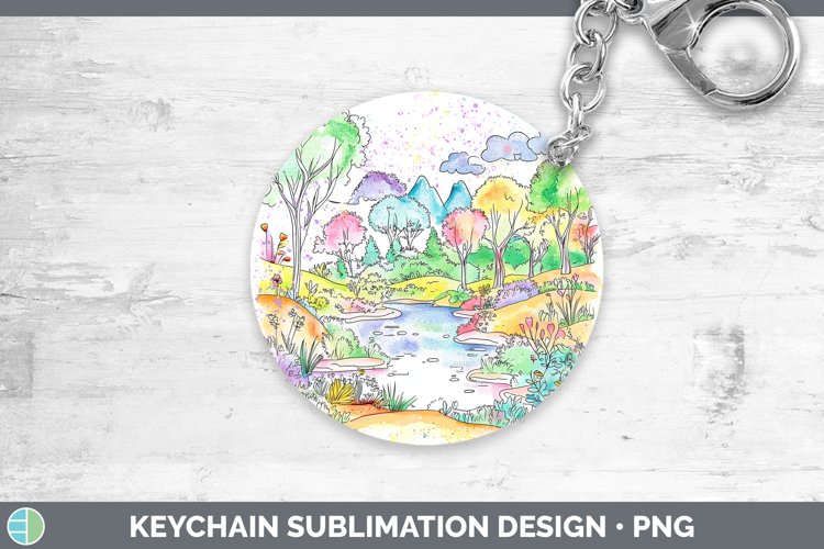 Watercolor Splash Landscape Keychain Sublimation Keyring Des