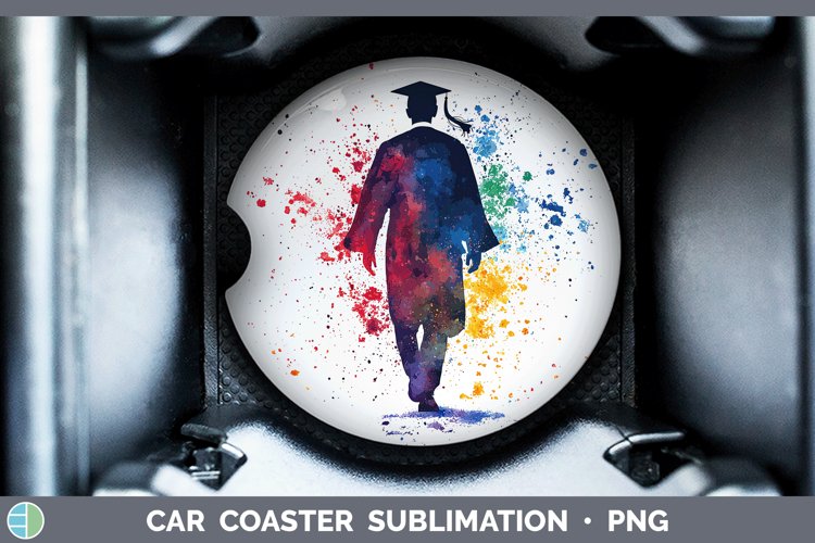 Watercolor Splash Male Graduate Car Coaster Sublimation Des