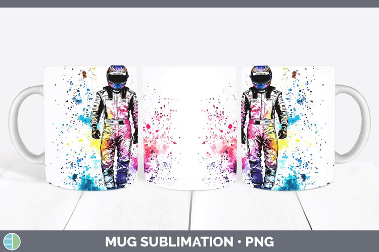 Watercolor Splash Male Race Car Driver Mug Wrap Sublimation