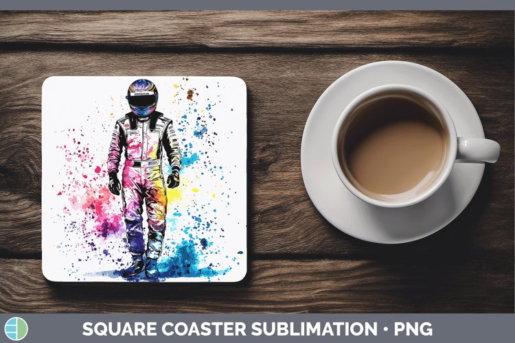 Watercolor Splash Male Race Car Driver Square Coaster Sublim