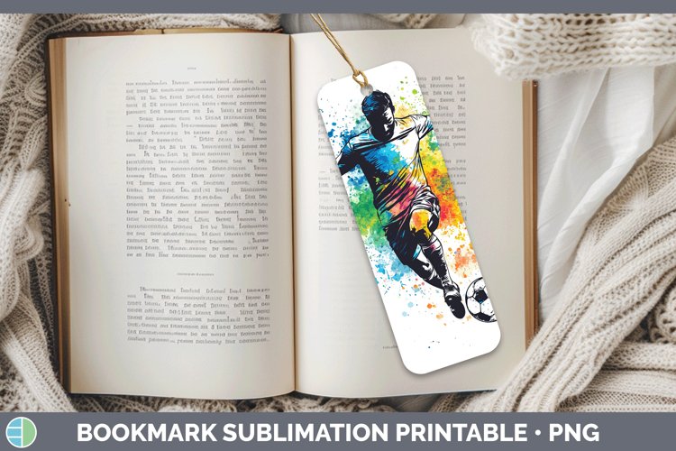 Watercolor Splash Male Soccer Bookmark Sublimation Printable