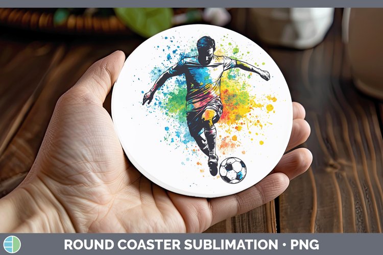 Watercolor Splash Male Soccer Round Coaster Sublimation Coas