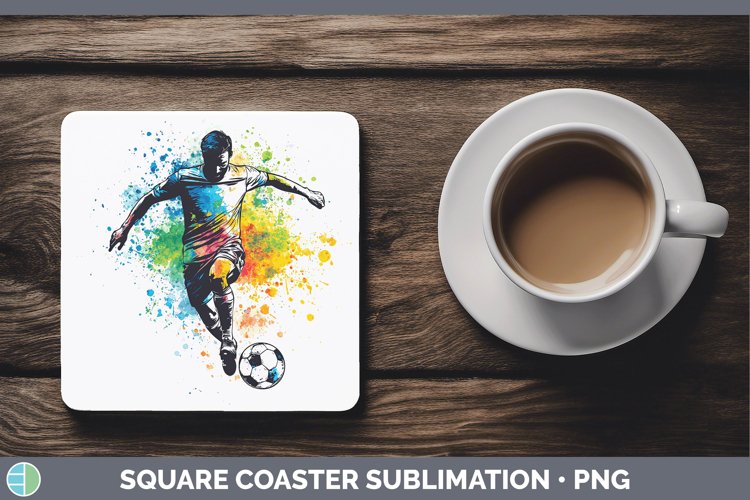 Watercolor Splash Male Soccer Square Coaster Sublimation Coa