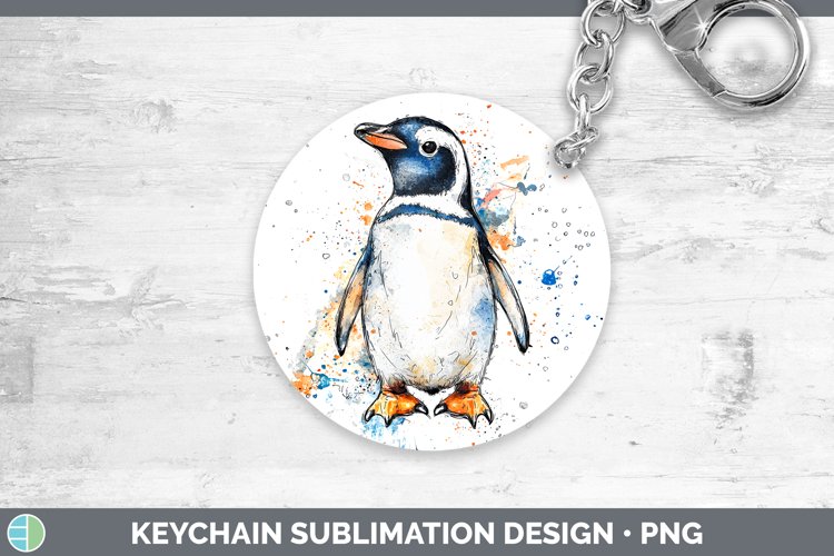 Watercolor Splash Penguin Keychain Sublimation Keyring Desig