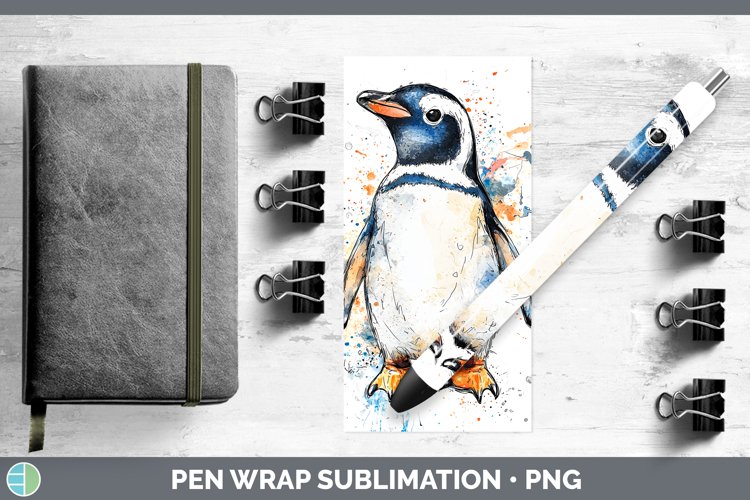 Watercolor Splash Penguin Pen Wrap Sublimation Pen Designs