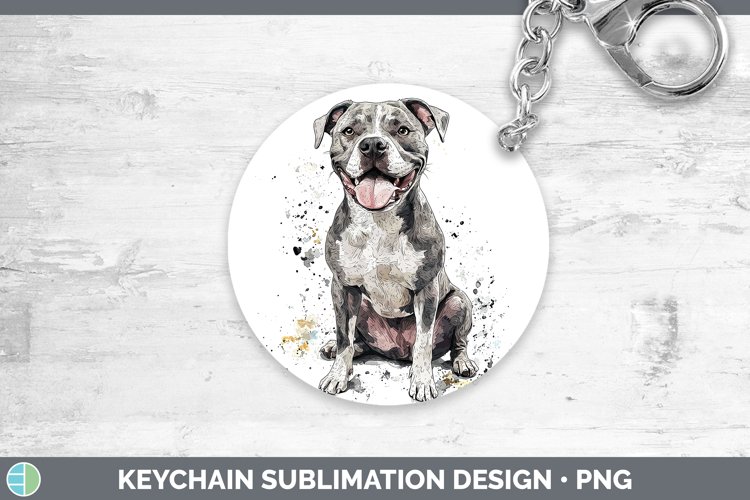 Watercolor Splash Pit Bull Keychain Sublimation Keyring Desi
