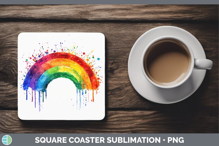 Watercolor Splash Rainbow Square Coaster Sublimation Coaster