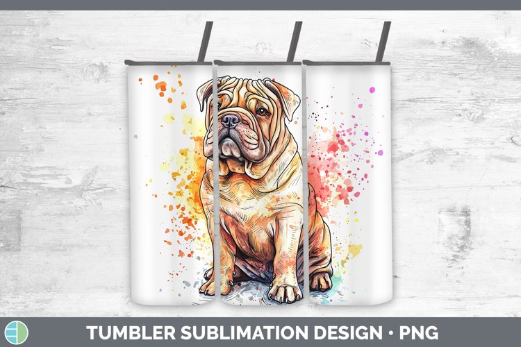 Watercolor Splash Shar Pei Tumbler Sublimation 20 oz Skinny