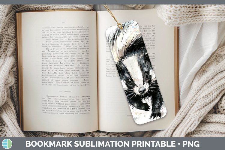 Watercolor Splash Skunk Bookmark Sublimation Printable Desig