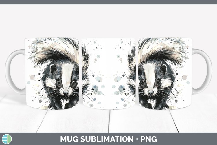 Watercolor Splash Skunk Mug Wrap Sublimation Coffee Cup Desi