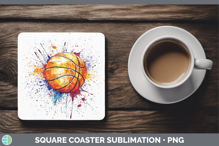 Watercolor Splash Toy Basketball Square Coaster Sublimation