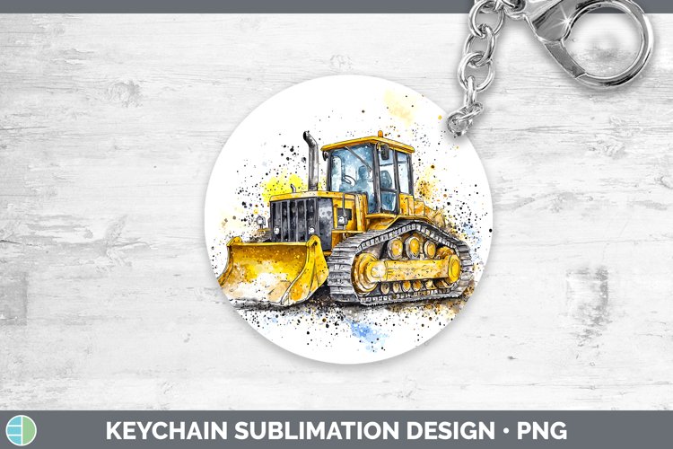 Watercolor Splash Toy Bulldozer Keychain Sublimation Keyring