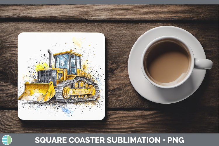 Watercolor Splash Toy Bulldozer Square Coaster Sublimation C
