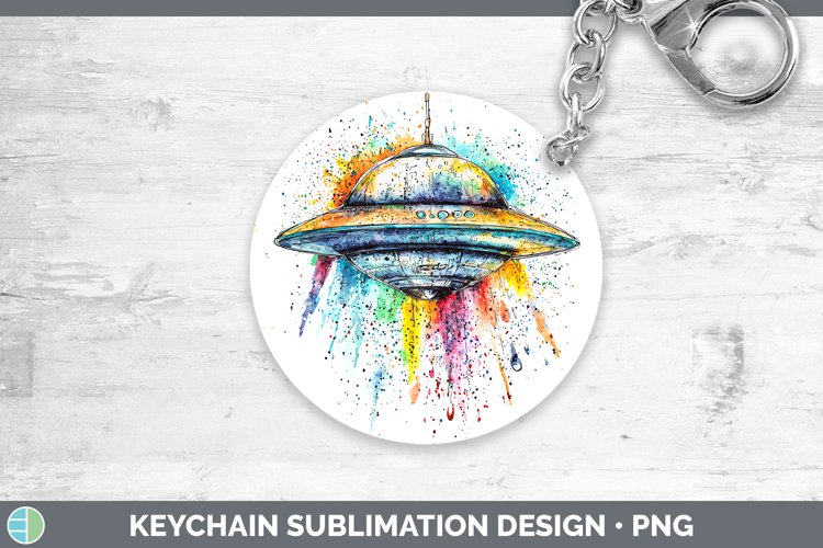 Watercolor Splash Toy Flying Saucer Keychain Sublimation Key
