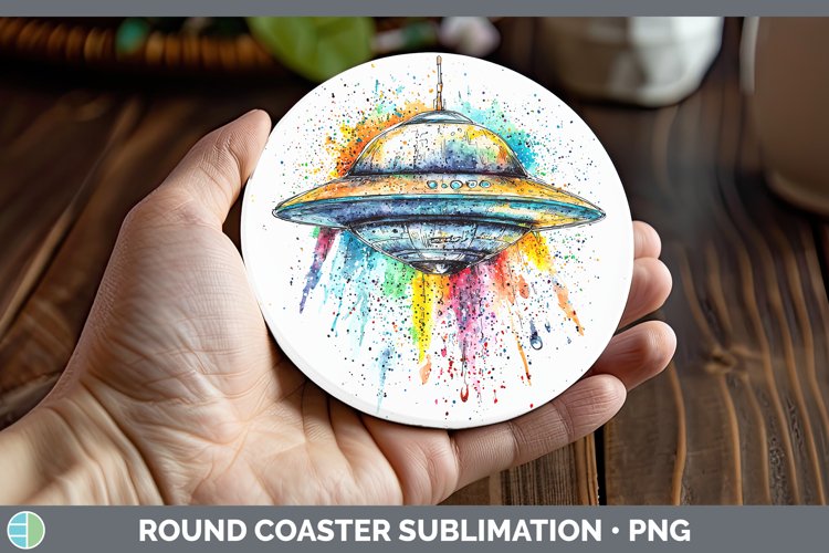 Watercolor Splash Toy Flying Saucer Round Coaster Sublimatio