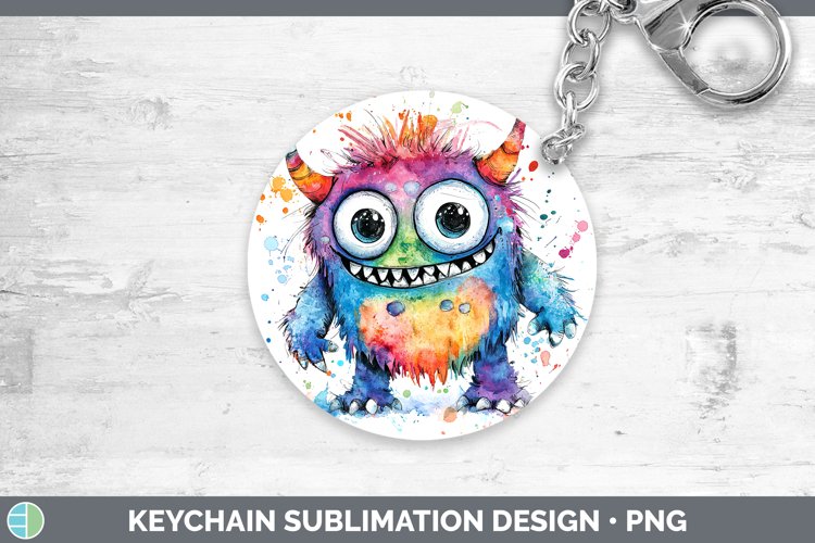 Watercolor Splash Toy Monster Keychain Sublimation Keyring D