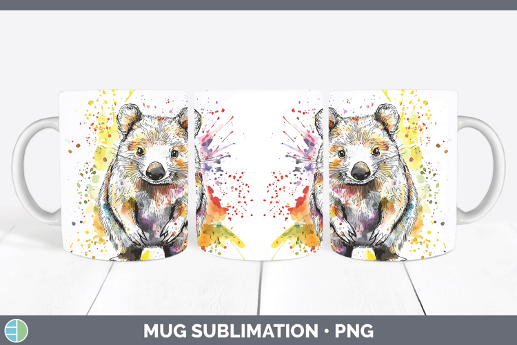 Watercolor Splash Wombat Mug Wrap Sublimation Coffee Cup Des