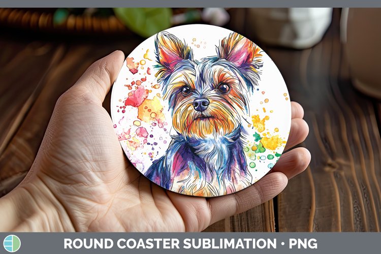 Watercolor Splash Yorkshire Terrier Round Coaster Sublimatio