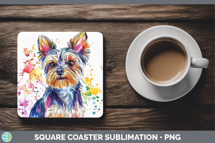 Watercolor Splash Yorkshire Terrier Square Coaster Sublimati