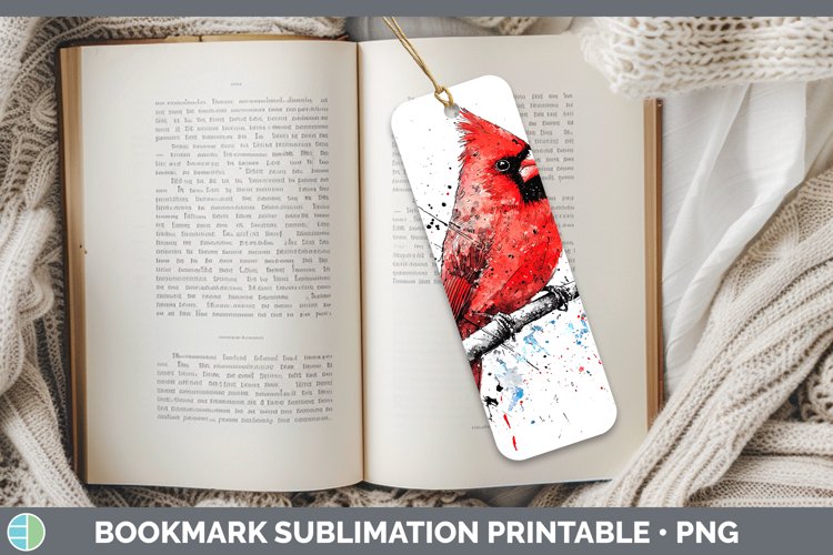Watercolor Splatter Cardinal Bookmark Sublimation Printable