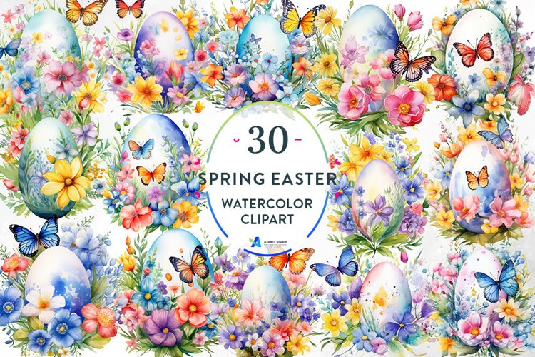 Watercolor Spring Easter Clipart (4897302)