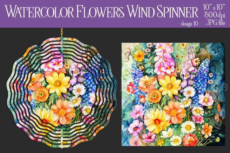 Floral Spinner, Watercolor Spring Flowers Wind Spinner, d10