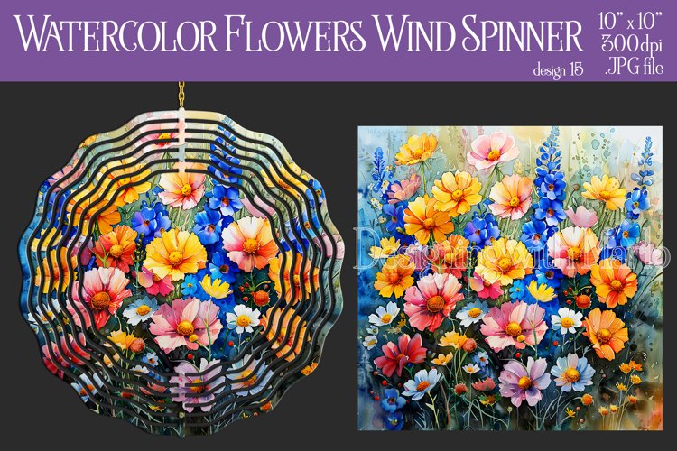Floral Spinner, Watercolor Spring Flowers Wind Spinner, d15