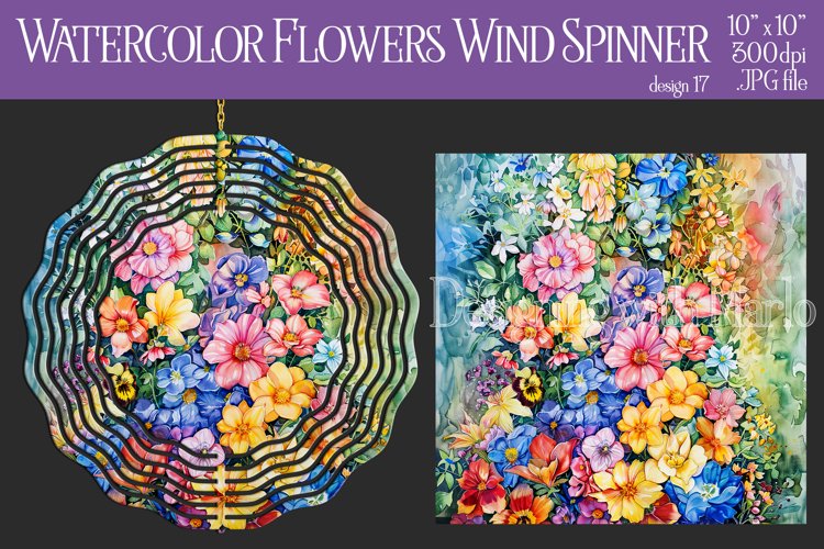 Floral Spinner, Watercolor Spring Flowers Wind Spinner, d17