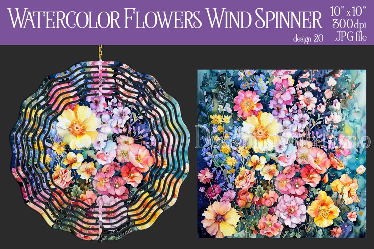 Floral Spinner, Watercolor Spring Flowers Wind Spinner, d20