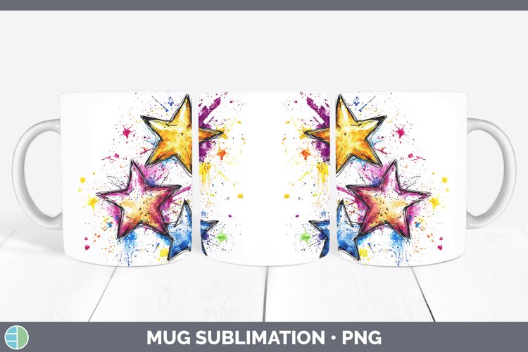 Watercolor Stars Mug Wrap Sublimation Coffee Cup Designs