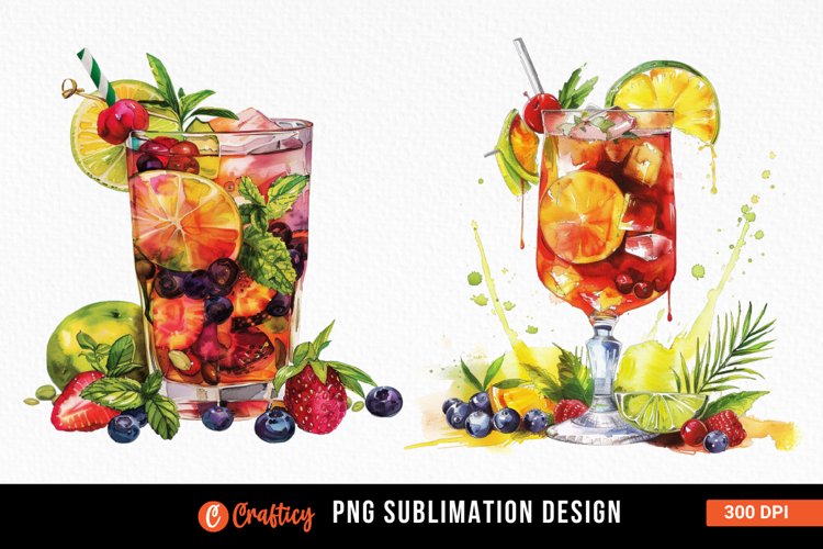 Watercolor Summer Cocktail Sublimation Clipart
