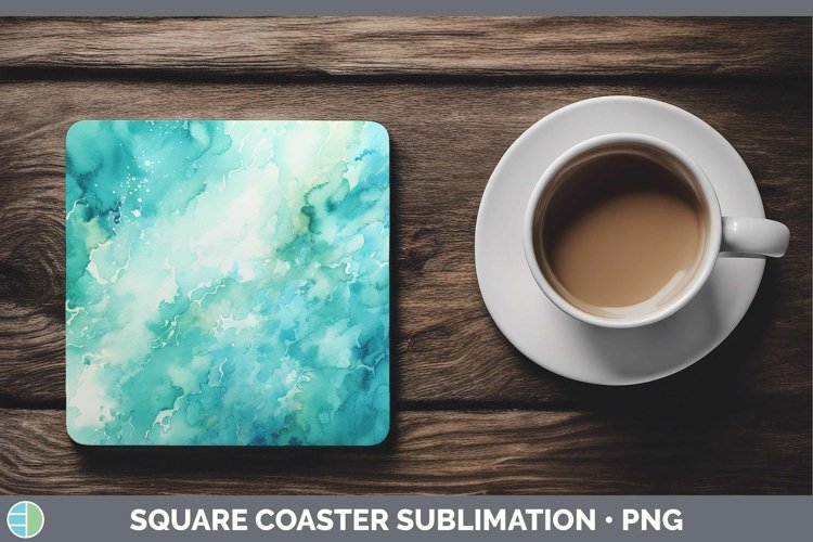 Watercolor Teal Square Coaster Sublimation Coaster Designs