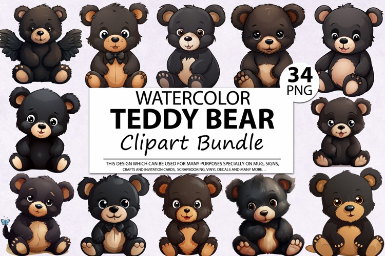 Watercolor Teddy Bear Clipart Bundle Watercolor Teddy Bear Clipart Bundle