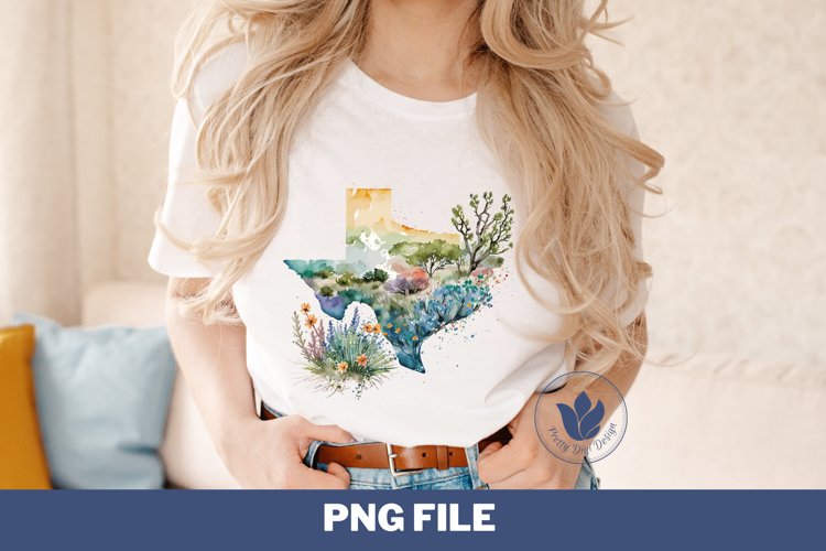 Watercolor Texas Map PNG Sublimation