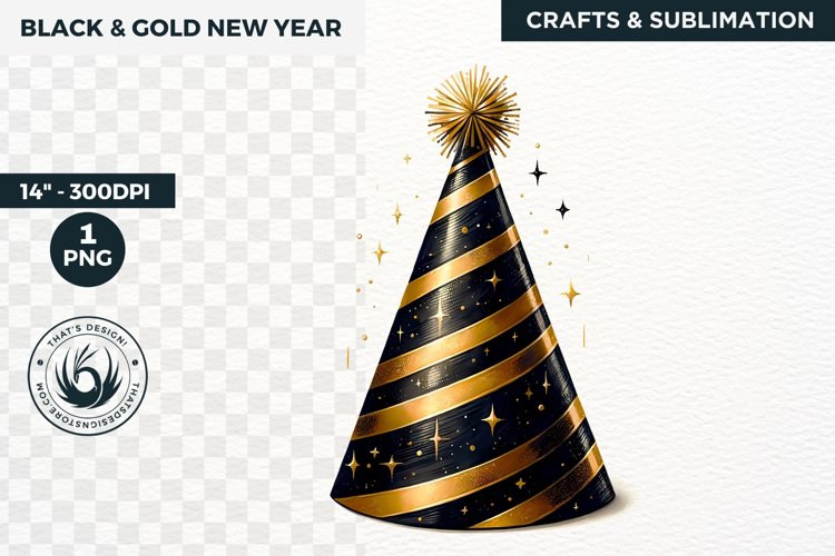 Watercolor Black & Gold New Year Clipart Bundle