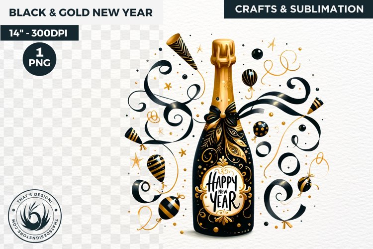 Watercolor Black & Gold New Year Clipart Bundle