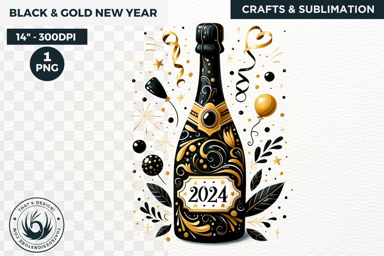 Watercolor Black & Gold New Year Clipart Bundle